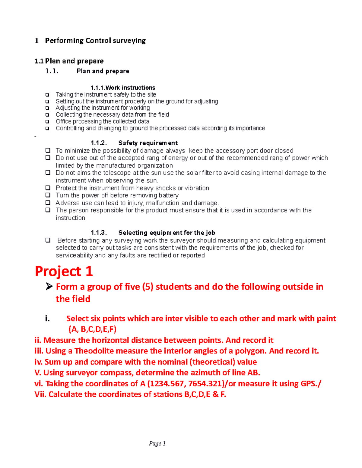 Determining Control surveying - 1 Performing Control surveying 1 Plan ...