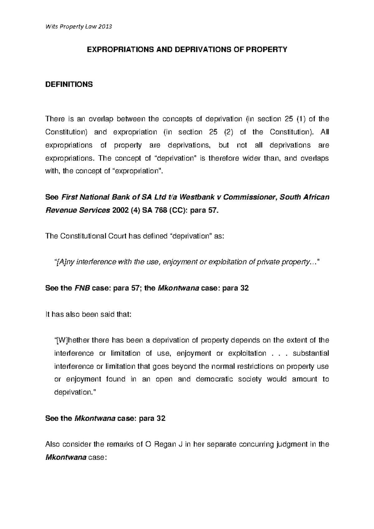 Expropriations AND Deprivations OF Property 2013 - PRO 2141 - Univen ...