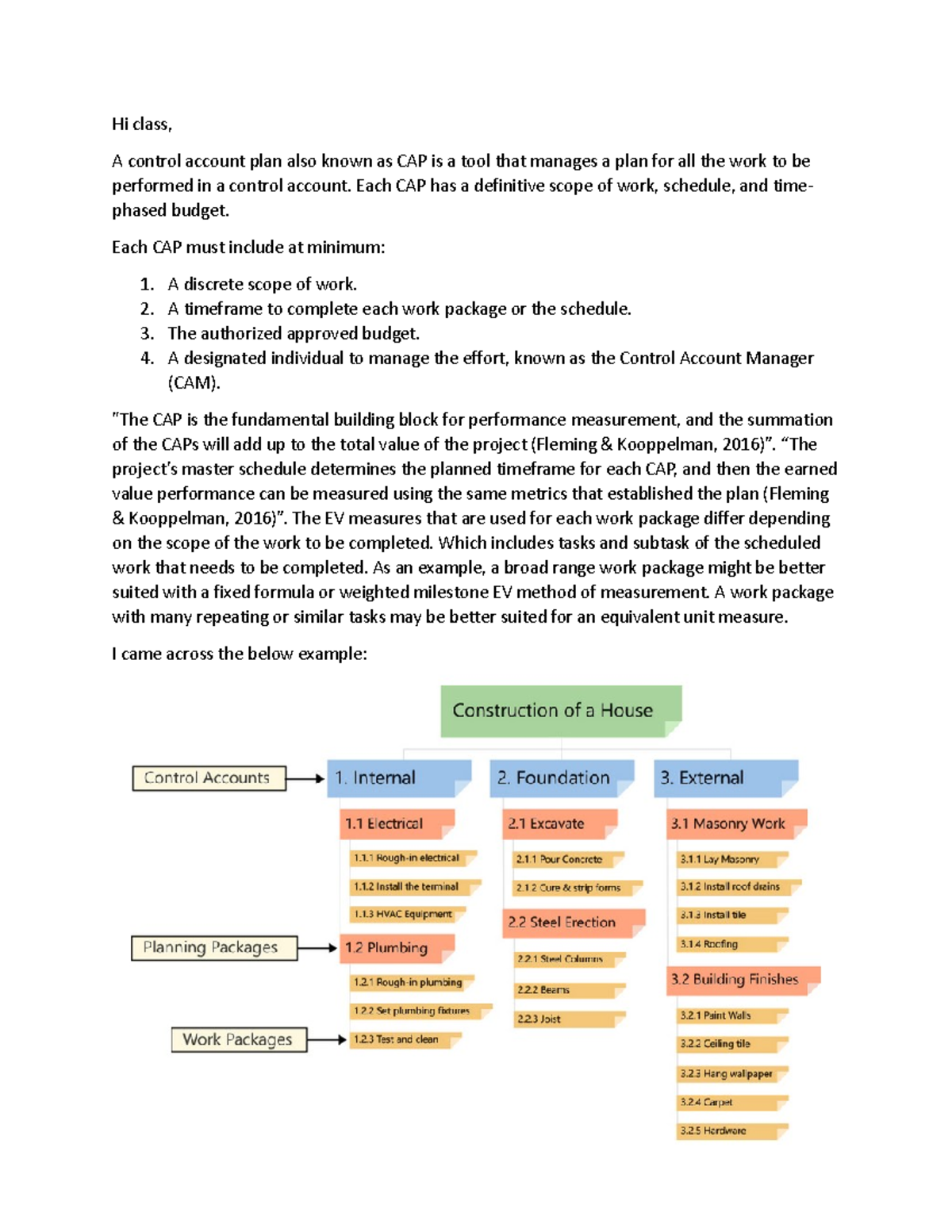 Discussion post 4 - Control Account Plans - Hi class, A control account ...