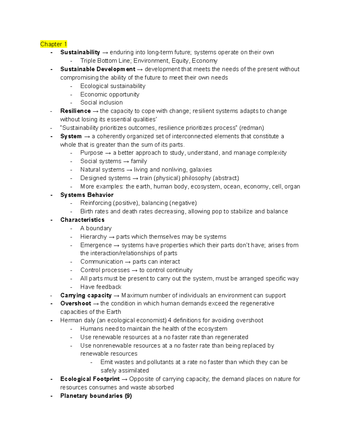 SBC 111 EXAM #1 Review - Chapter 1 - Sustainability → enduring into ...