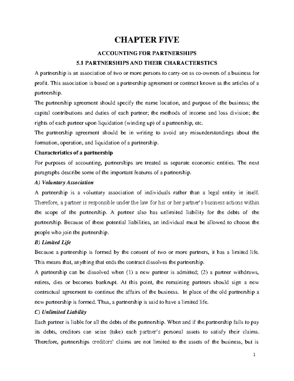 Accounting for Partnership Chapter Five2 (1) - CHAPTER FIVE ACCOUNTING ...