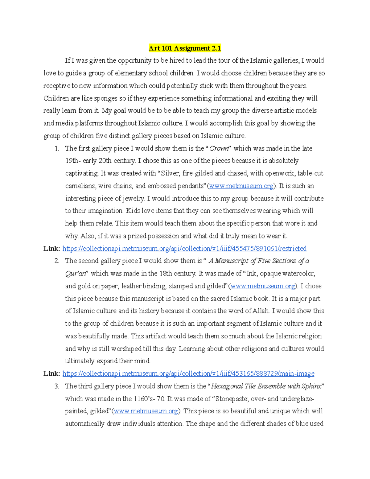 Art 101 Assignment 2 - Art 101 Assignment 2. If I was given the ...