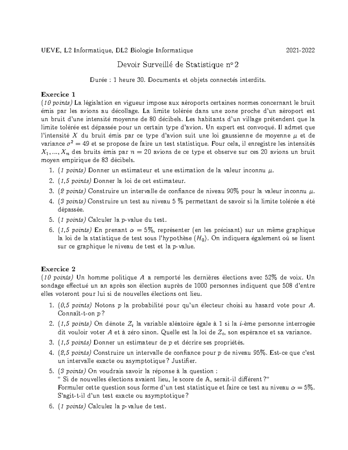 DS2 L2INFO 21 22 - ds STAT - UEVE, L2 Informatique, DL2 Biologie Informatique 2021- Devoir ...