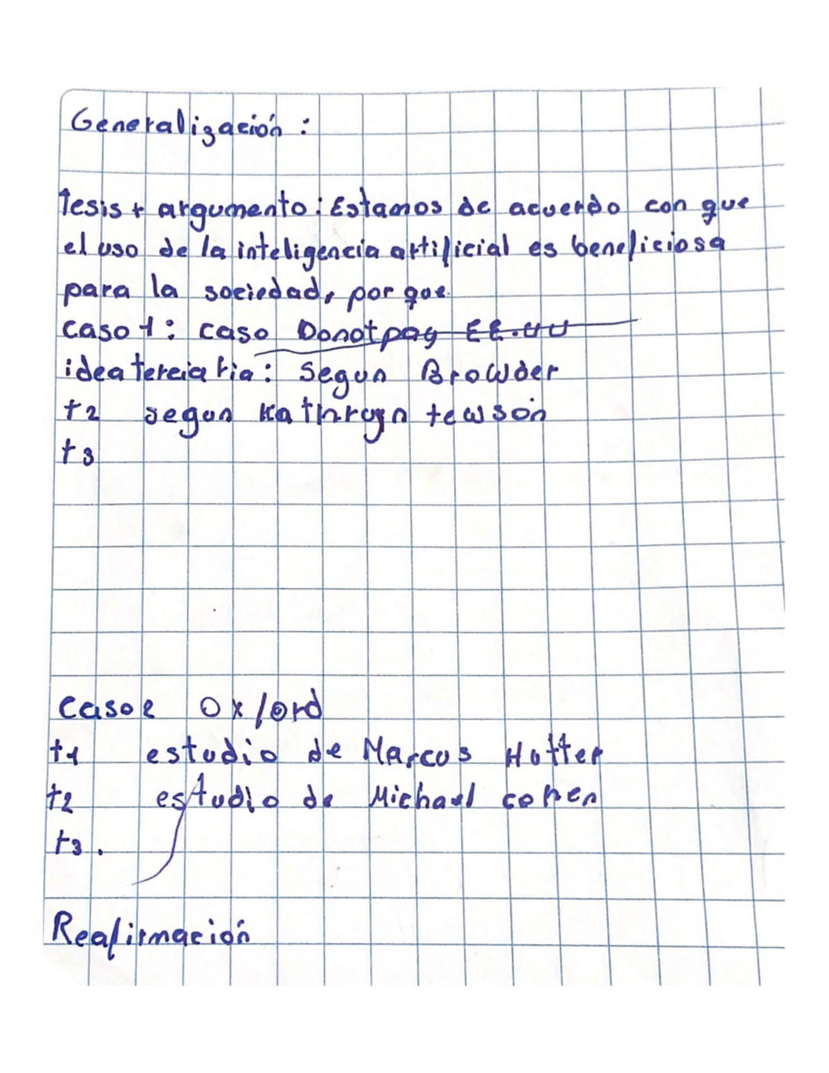 Redaccion Esquema Parrafos - Generalizacion: tesis t argumento: Estamos ...