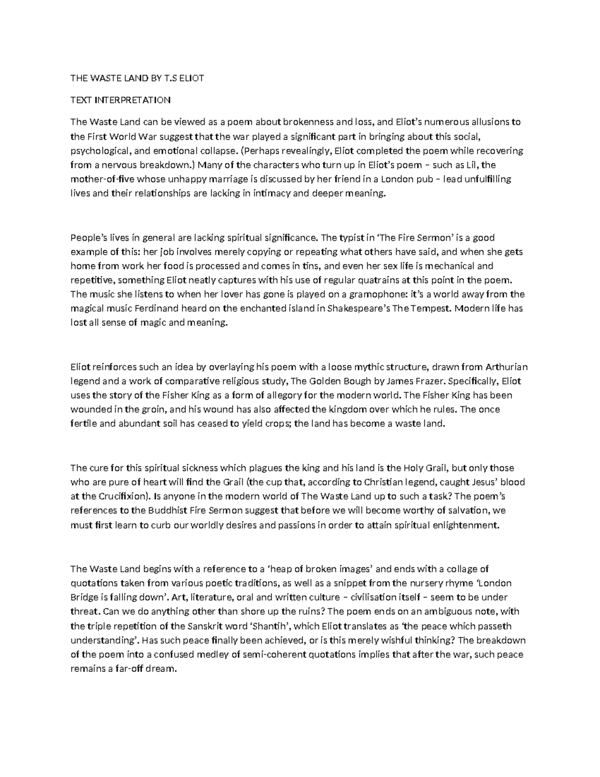 THE Waste LAND BY T - english - THE WASTE LAND BY T ELIOT TEXT ...