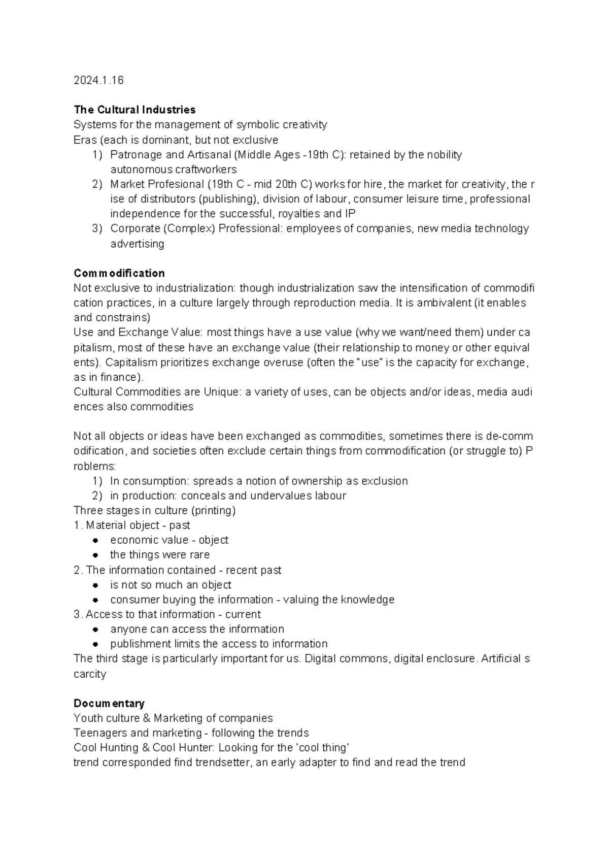 MIT 2135B - Lecture note - 2024. The Cultural Industries Systems for the management of symbolic ...