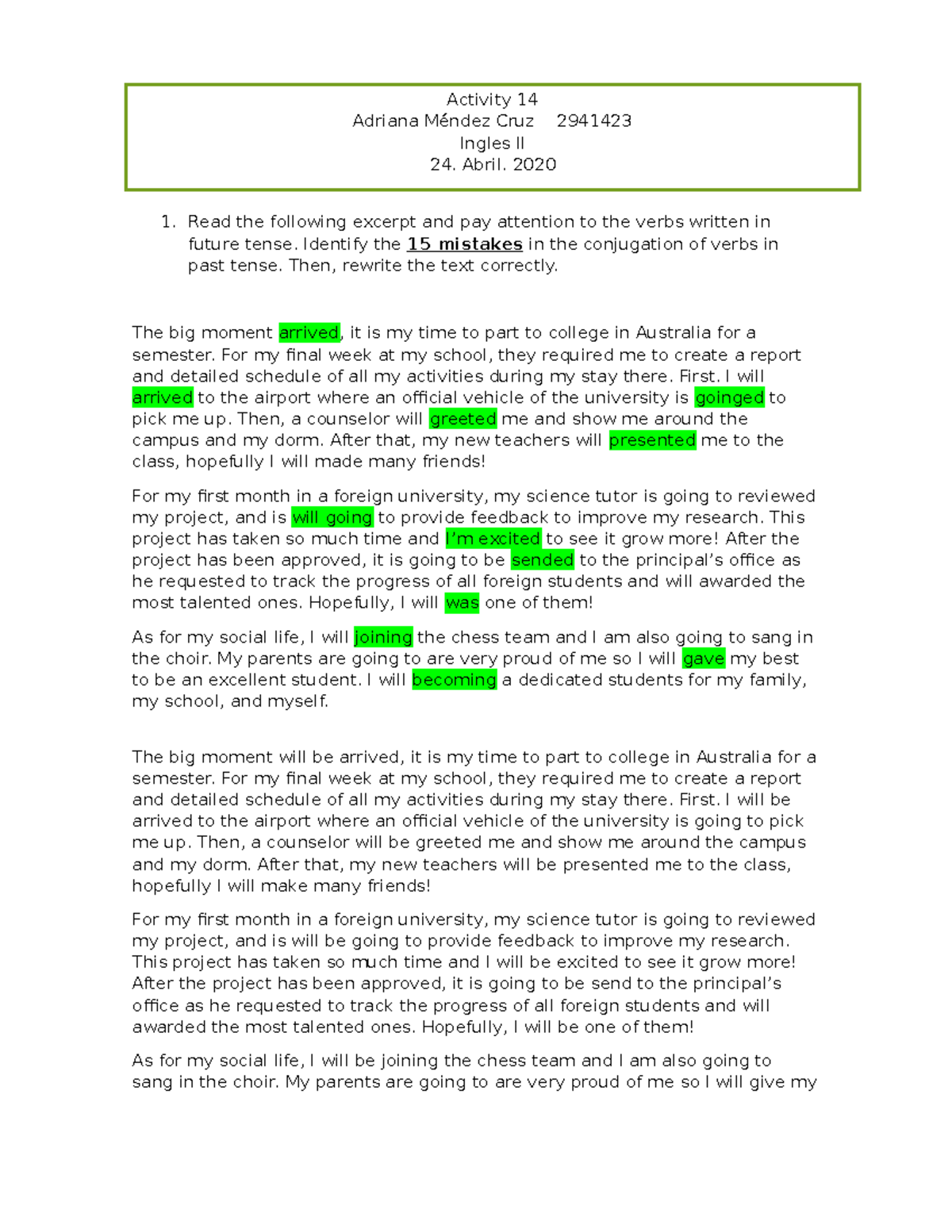 Activity 15 Read The Following Excerpt And Pay Attention To The Verbs