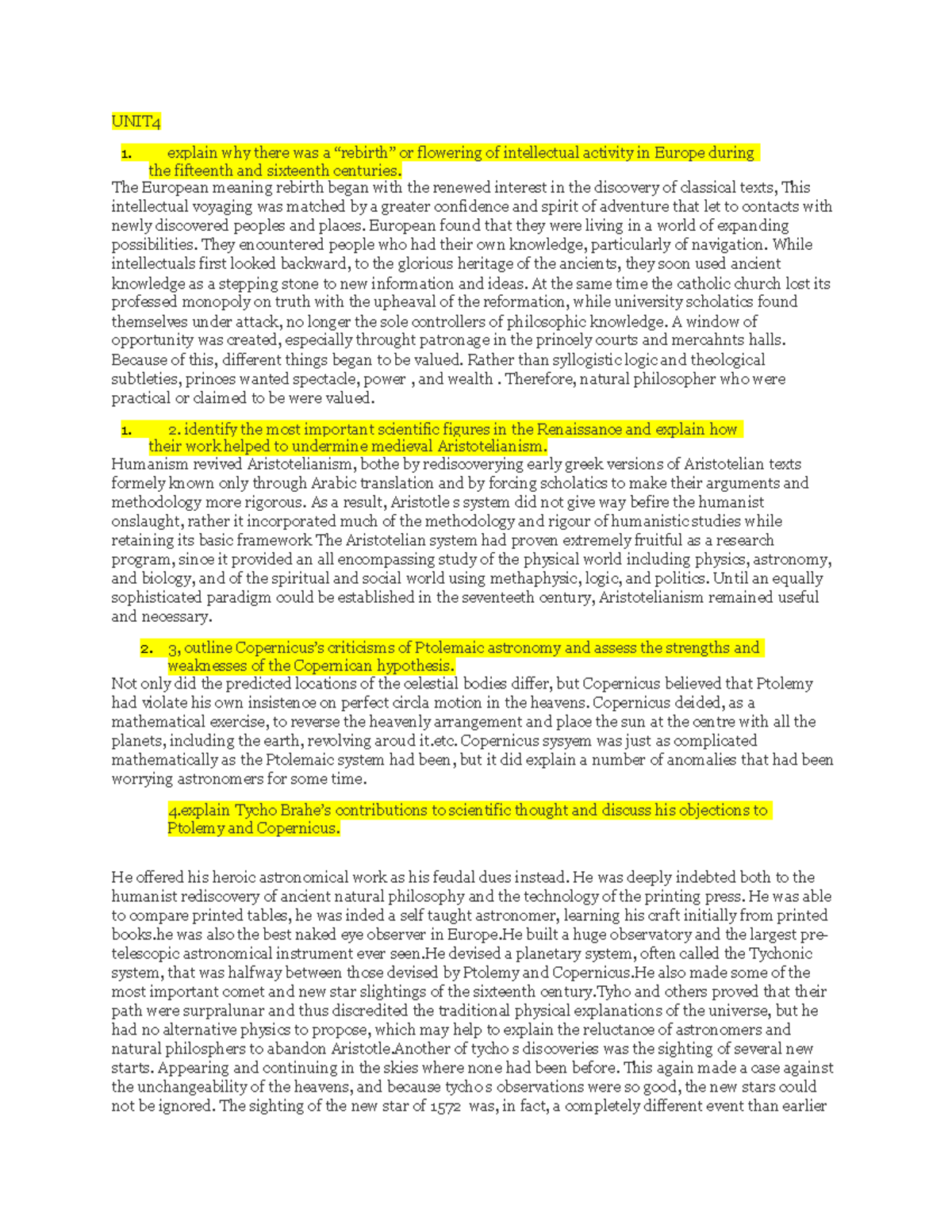 Hlst404UNIT4 - Lecture notes 4 - UNIT explain why there was a “rebirth ...