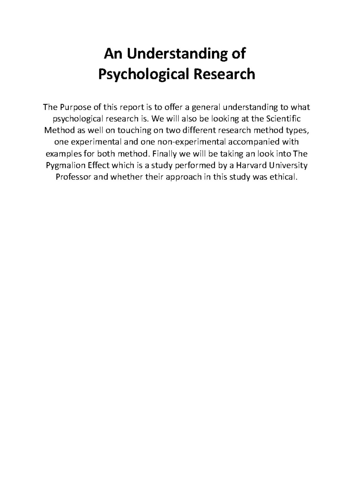 An Understanding of Psy Research - An Understanding of Psychological ...