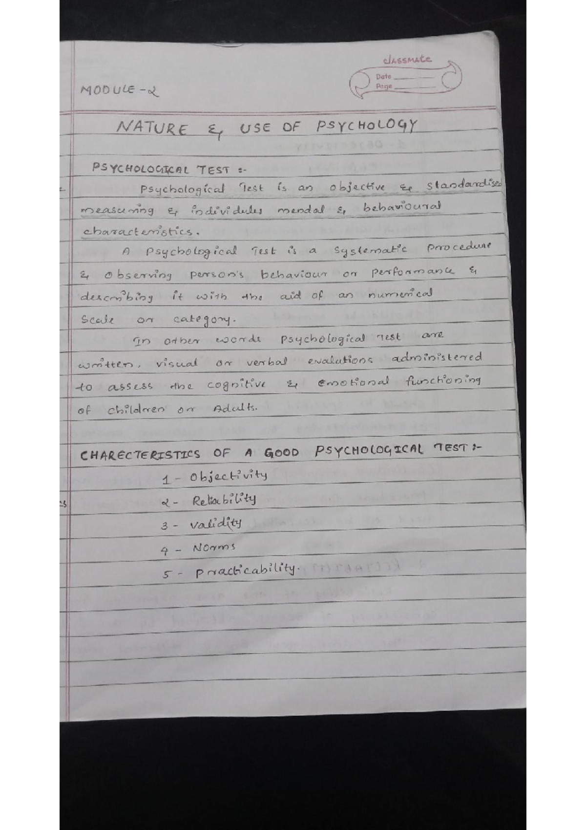 Characteristics of a Good Psychological Test - Bsc psychology - Studocu