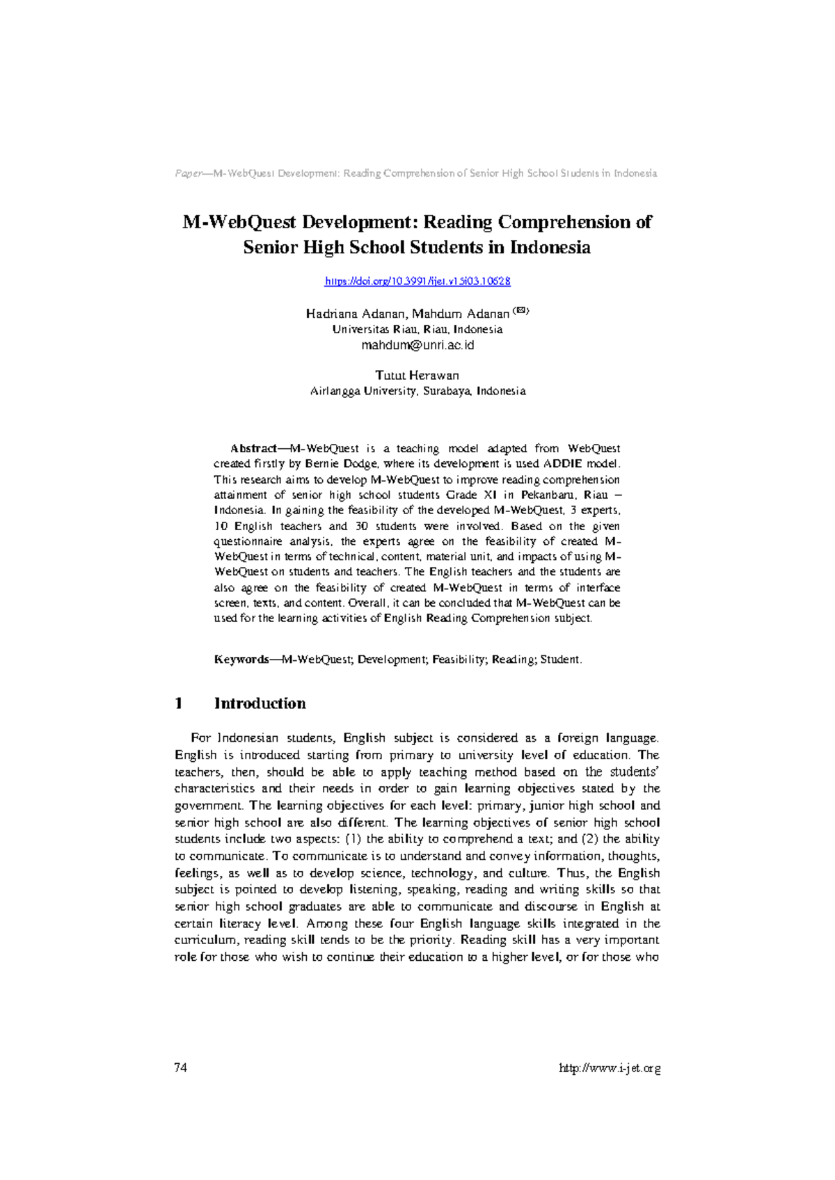 Out - M-WebQuest Development: Reading Comprehension of Senior High ...