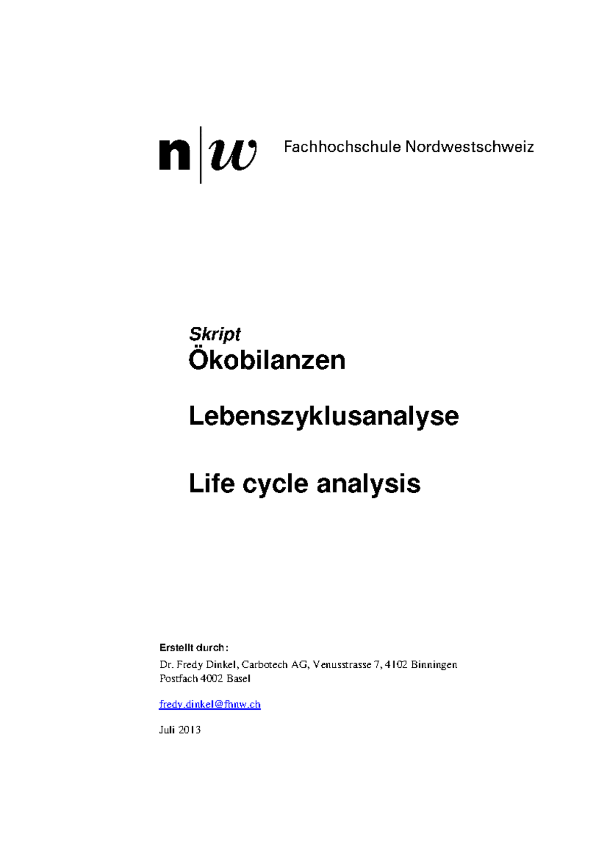 Oekobilanz-skript 2013 - Skript Ökobilanzen Lebenszyklusanalyse Life ...
