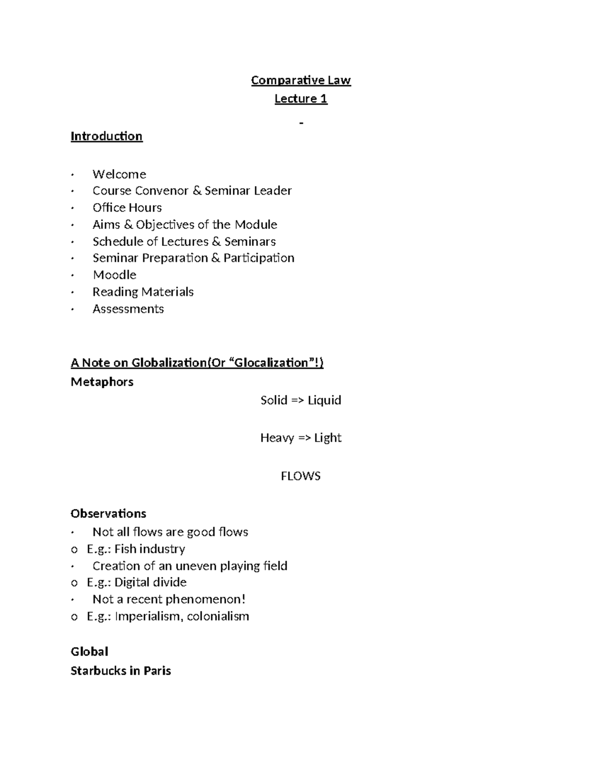 Comparative Law - Lecture 1 - Comparative Law Lecture 1 Introduction ...