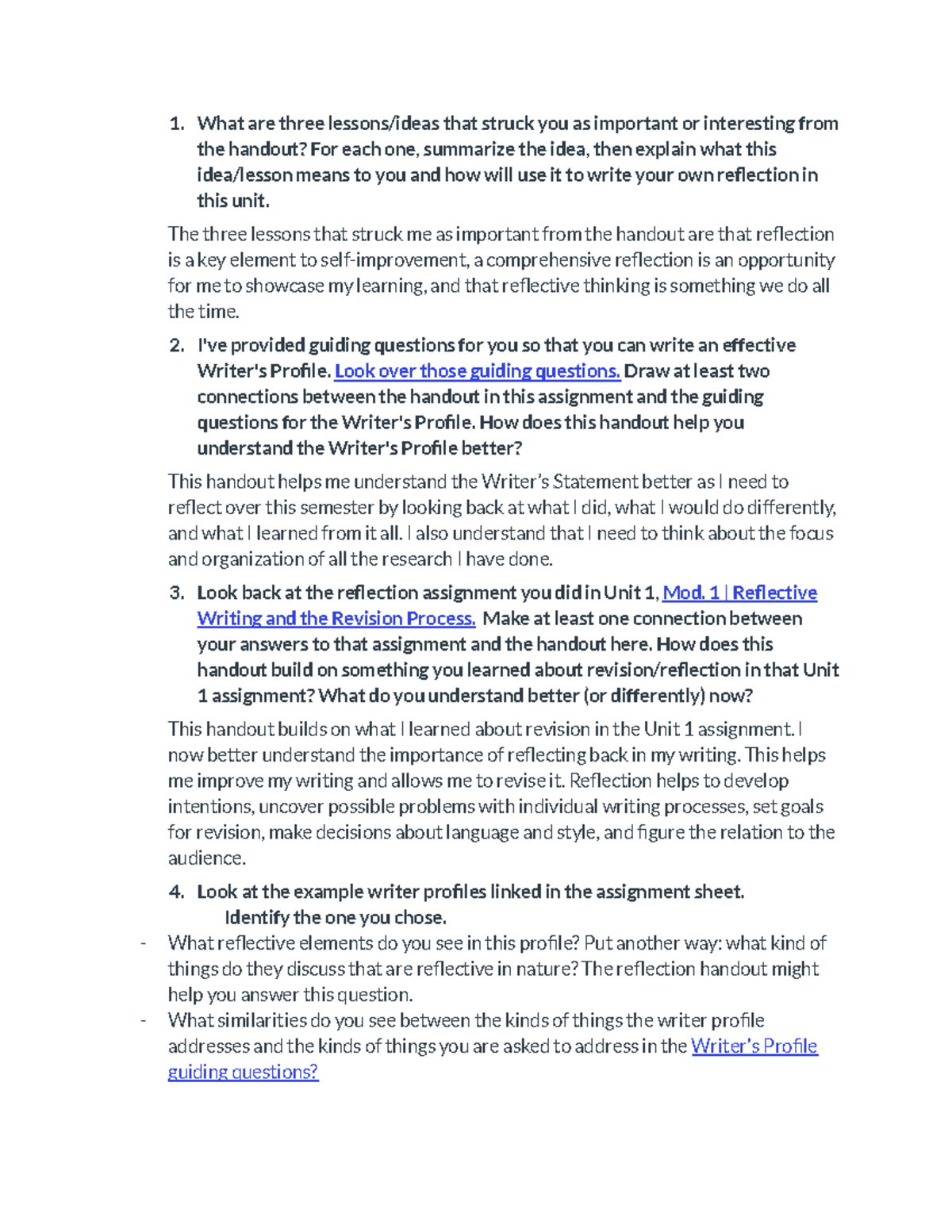 Mod. 4 Comprehensive Reflection (Assignment) - What are three lessons/ideas that struck you as ...