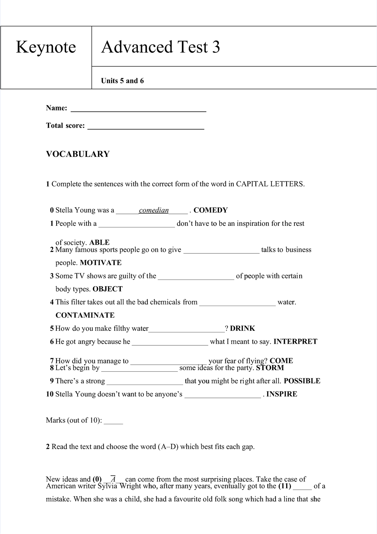 Test 3 Advanced unit 5 & 6 - Advanced Test 3Advanced Test 3 Units 5 and ...