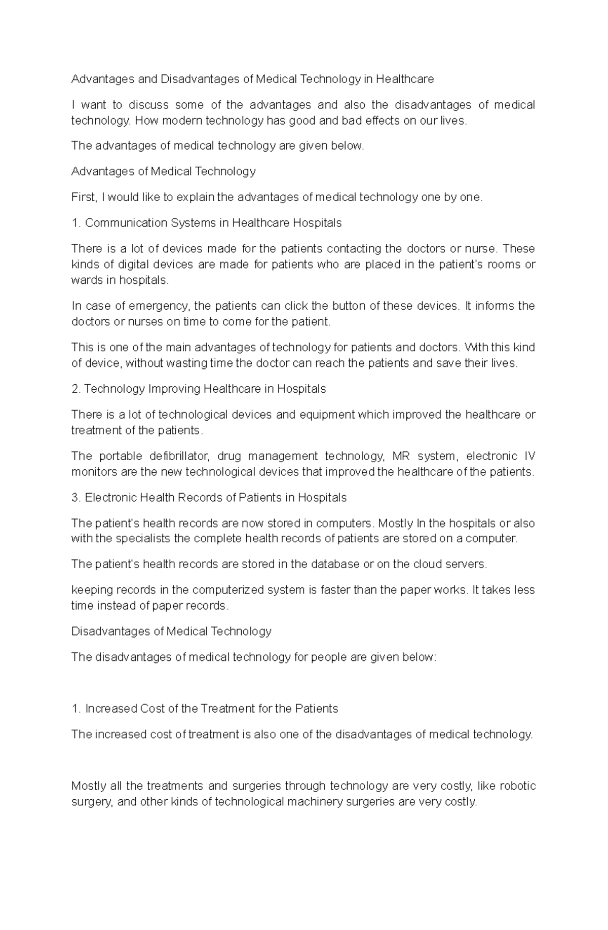 Advantages and Disadvantages of Medical Technology in Healthcare - How ...