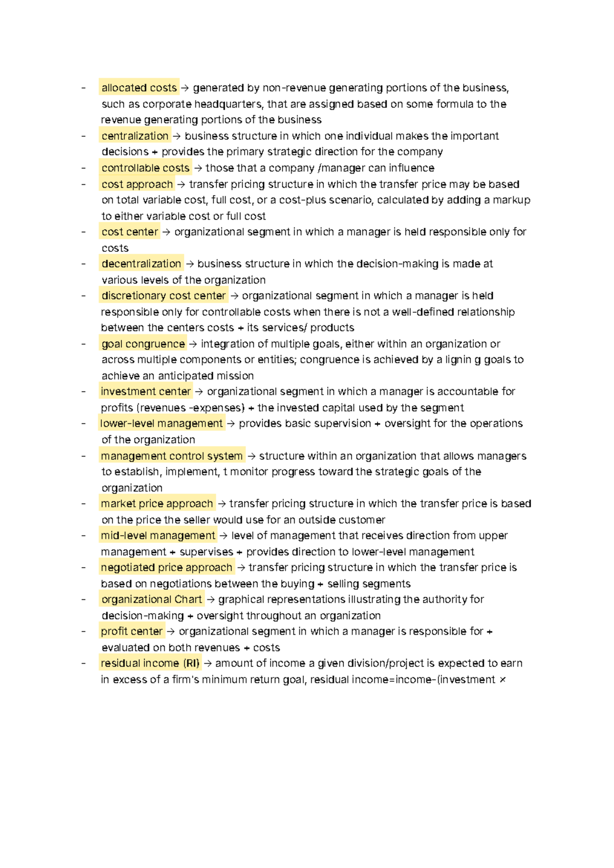 Chapter 9 - Responsibility Accounting and Decentralization - allocated ...