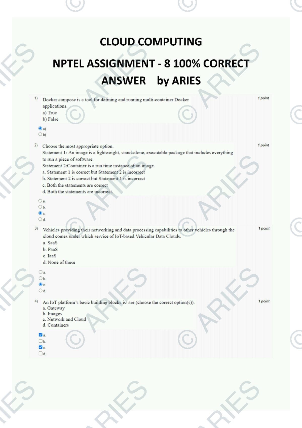 Cloud Computing Week 8 100 Correct Answers By Aries Cloud Computing © Aries © Aries