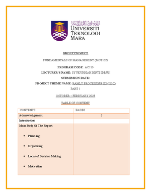 MGT162 Group Project - MGT162: GROUP PROJECT (45%) INSTRUCTIONS ...