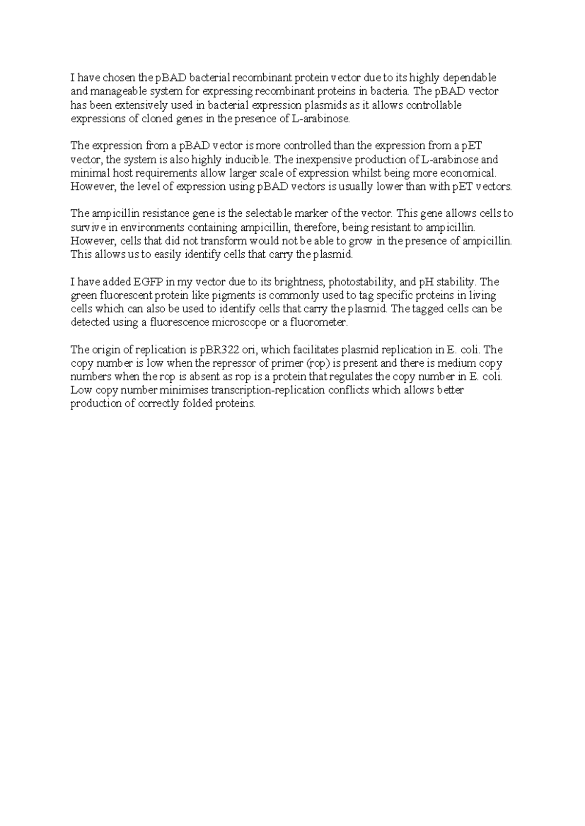 Vector map written - I have chosen the pBAD bacterial recombinant ...