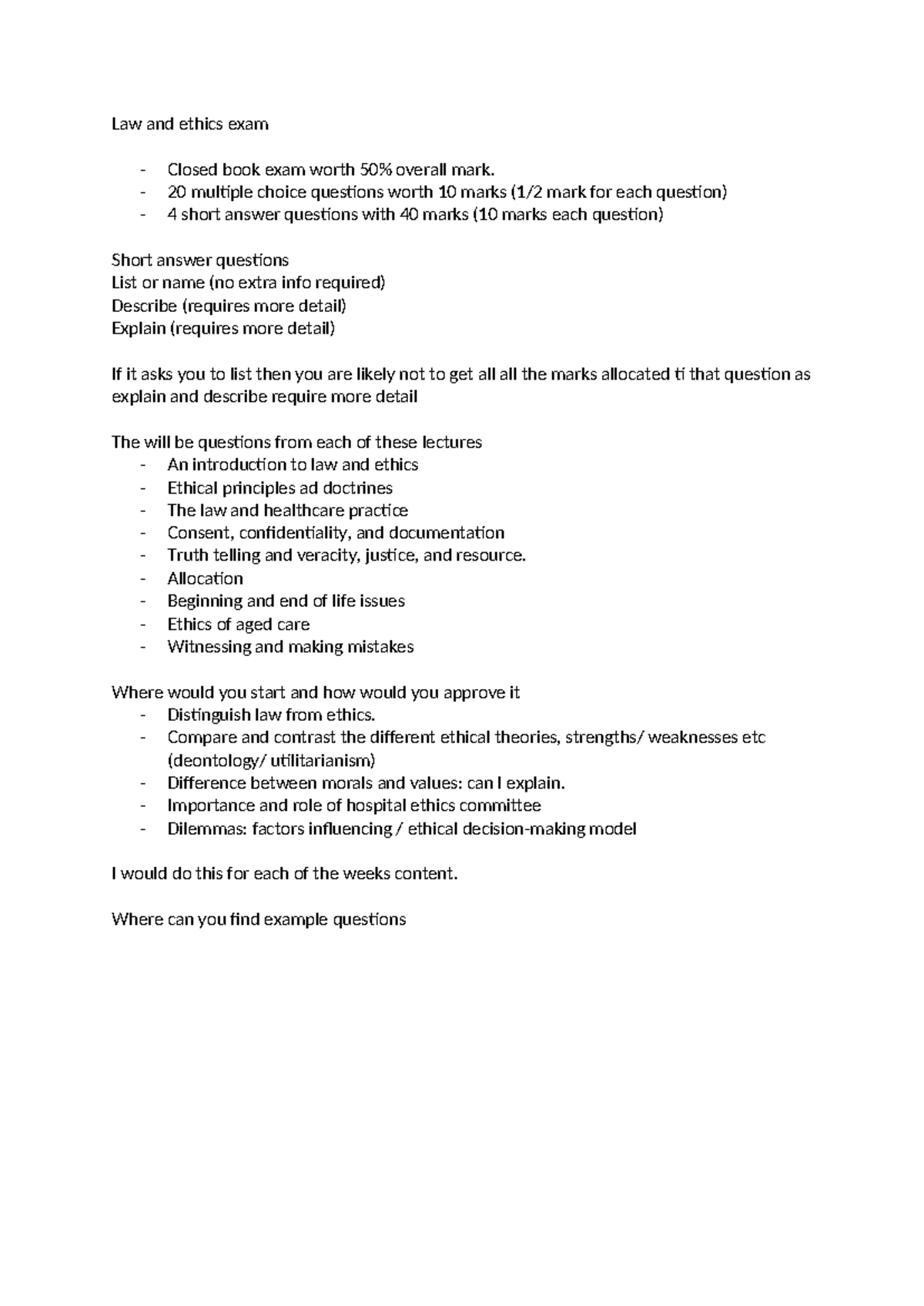 Law and ethics exam - ... - Law and ethics exam - Closed book exam ...