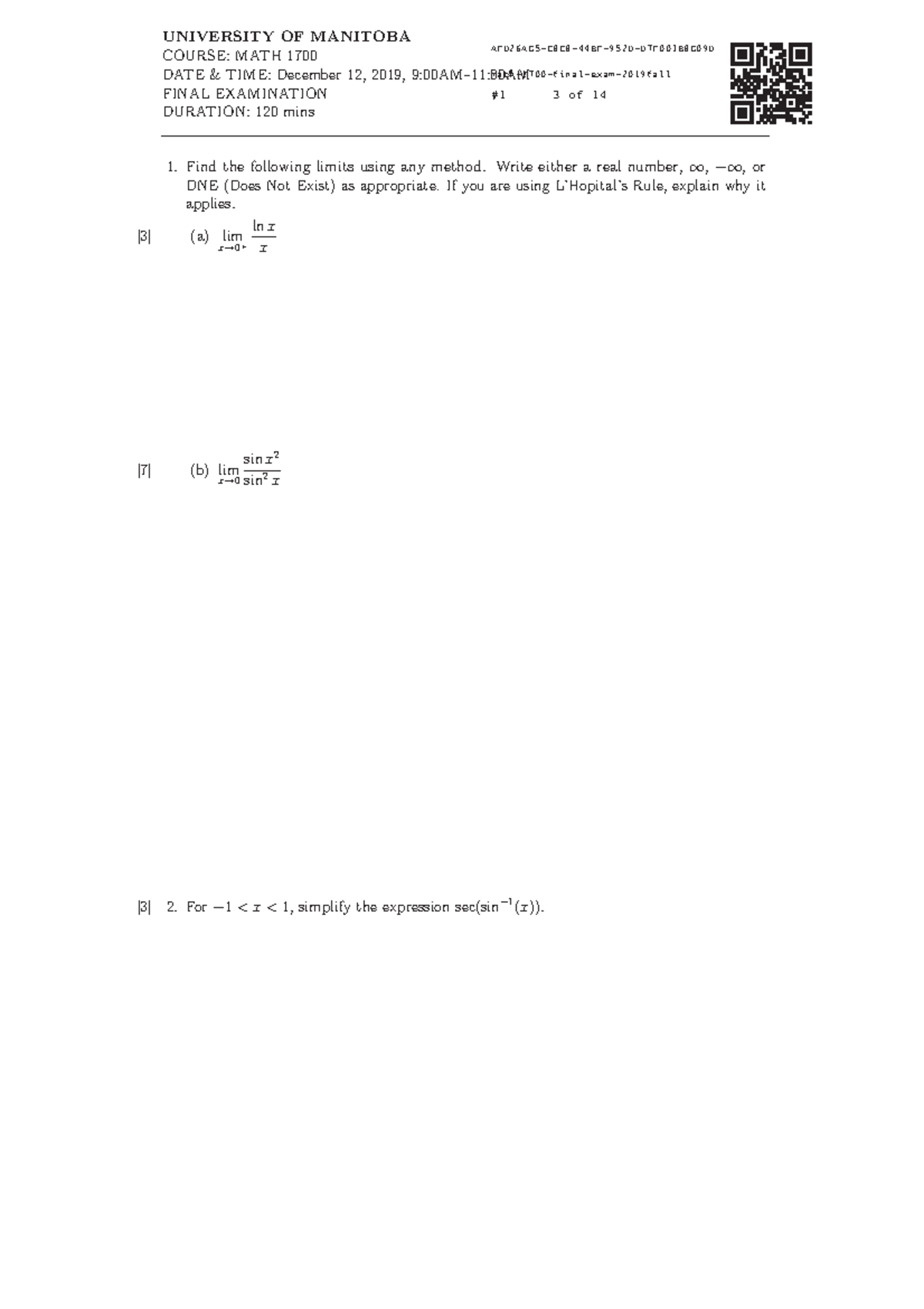 Math 1700-F2019-Final - COURSE: MATH 1700 DATE & TIME: December 12 ...