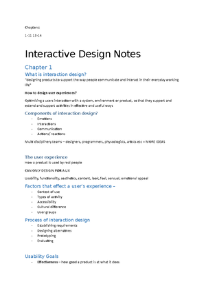 Summary Interaction design - Interaction Design Chapter I Notes ...