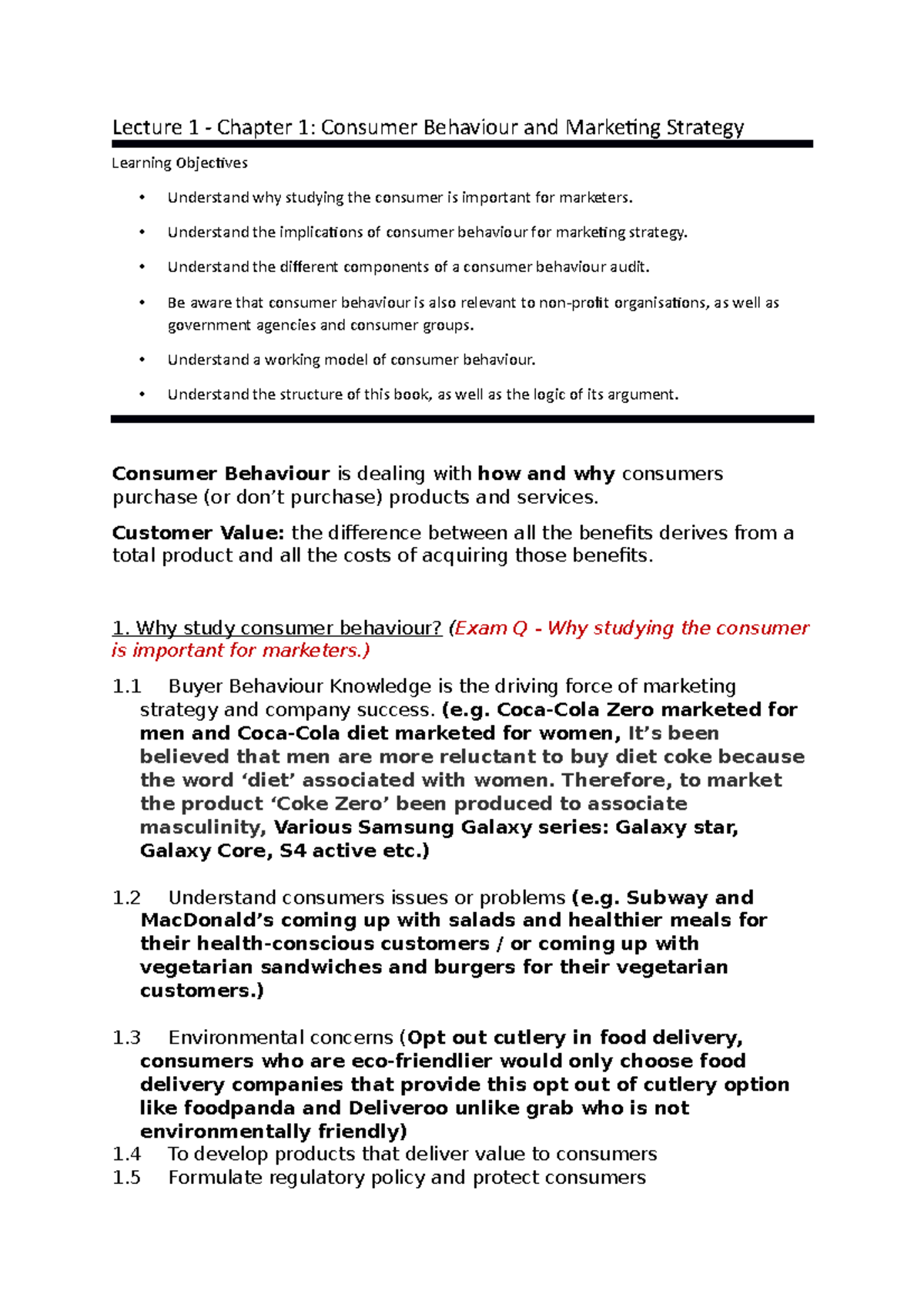 Lecture 1 - Chapter 1 - Lecture 1 - Chapter 1: Consumer Behaviour and ...