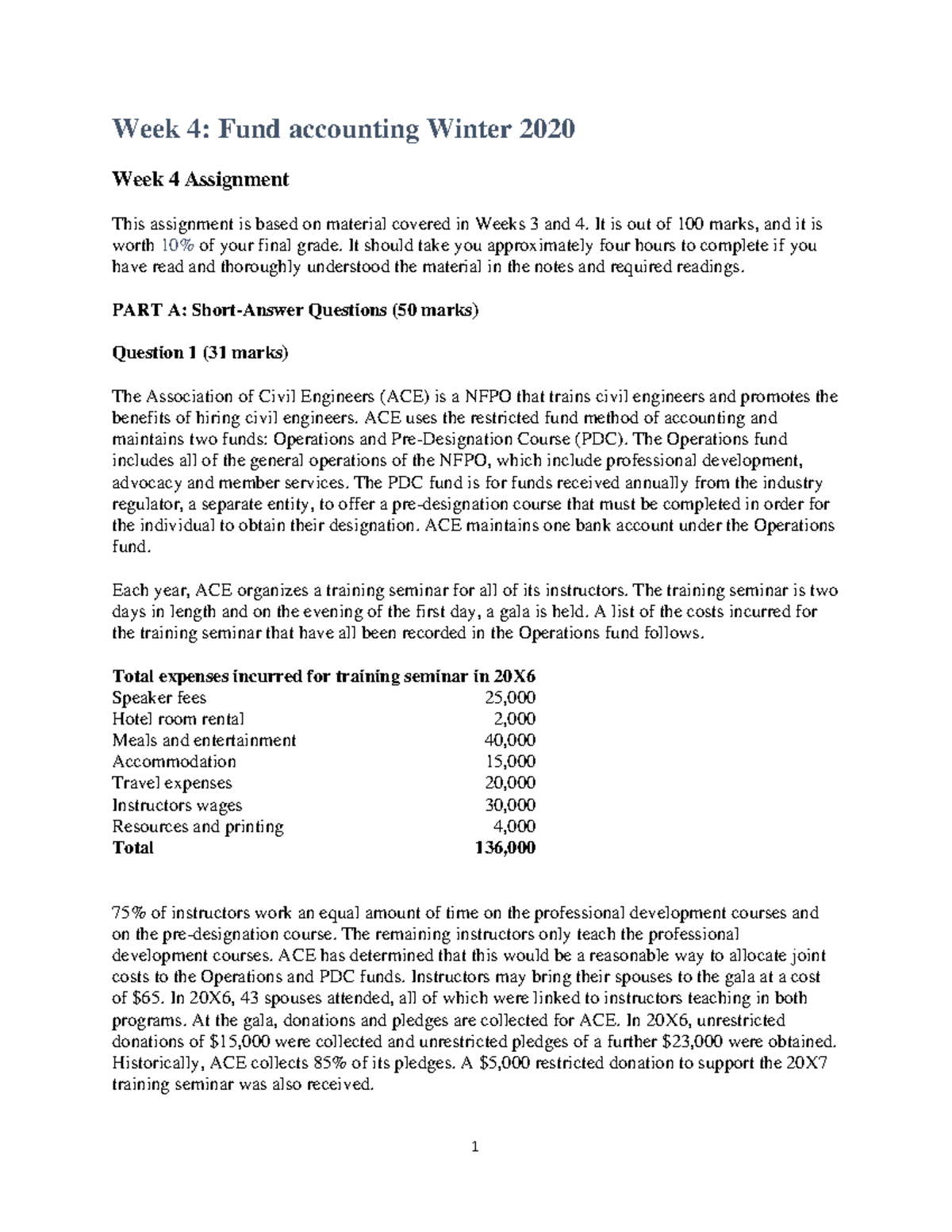 ACCT 4180 Week 4 Assignment W2020 - Warning: TT: undefined function: 32 Week 4: Fund accounting ...