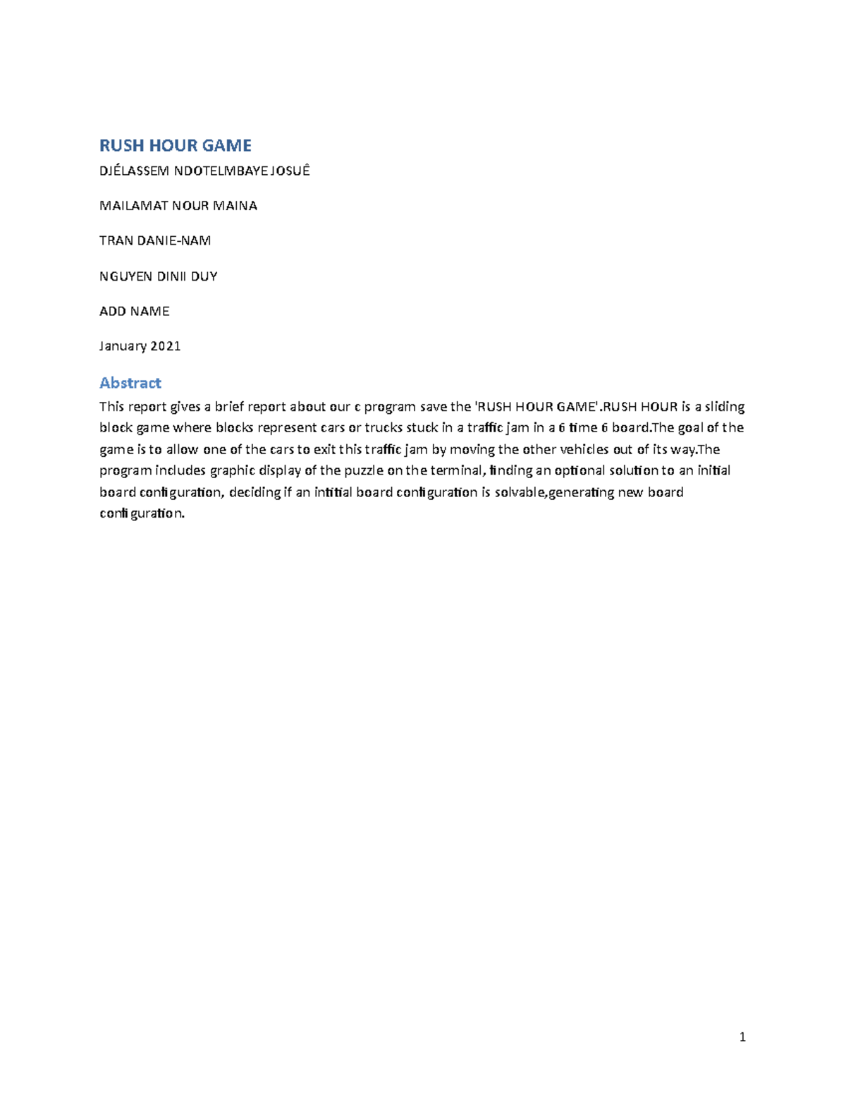 RUSH HOUR GAME-WPS Office - RUSH HOUR GAME DJÉLASSEM NDOTELMBAYE JOSUÊ ...