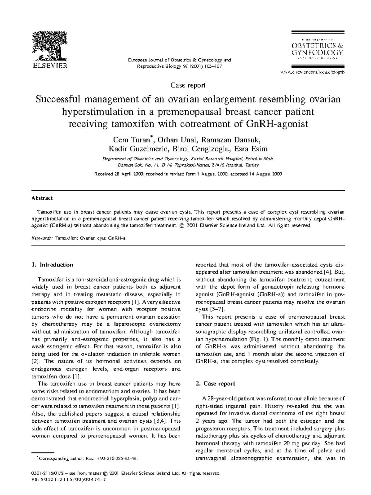 Successful management of an ovarian enla - BIO 121 - Miami University ...