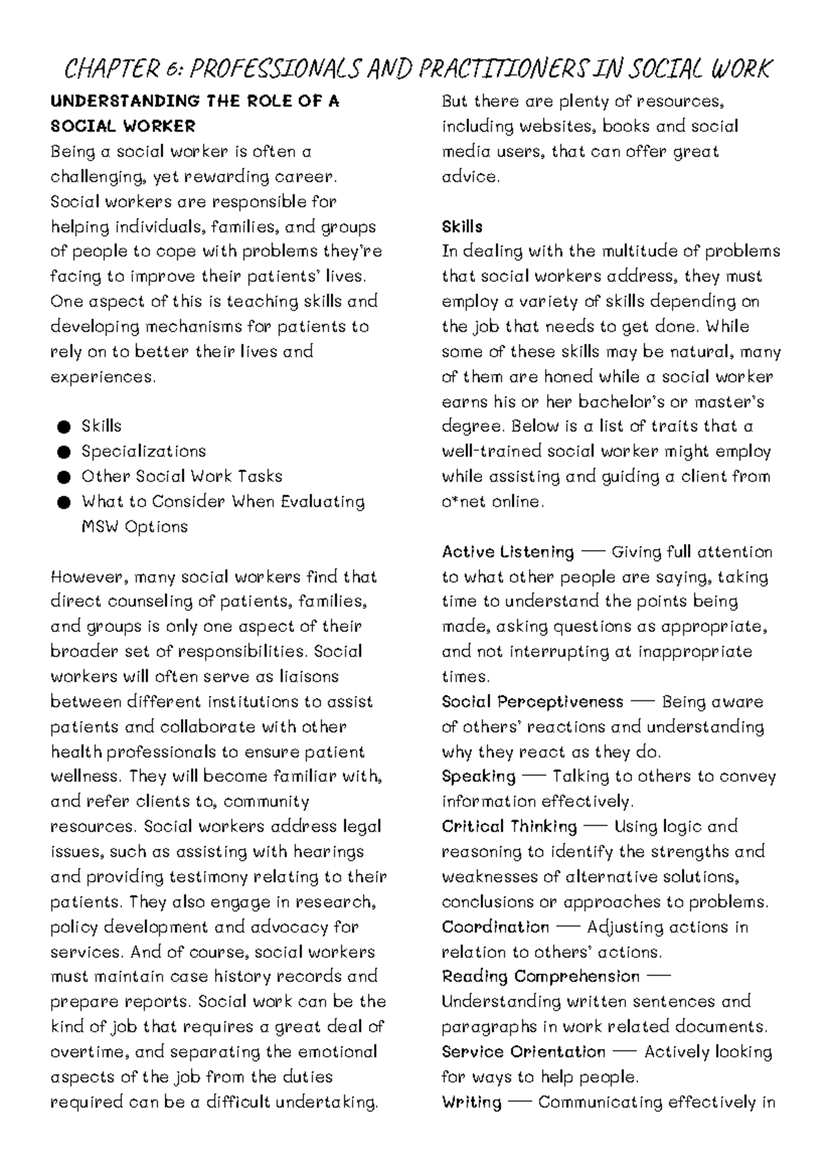 Chapter 6 Professionals AND Practitioners IN Social WORK - CHAPTER 6 ...