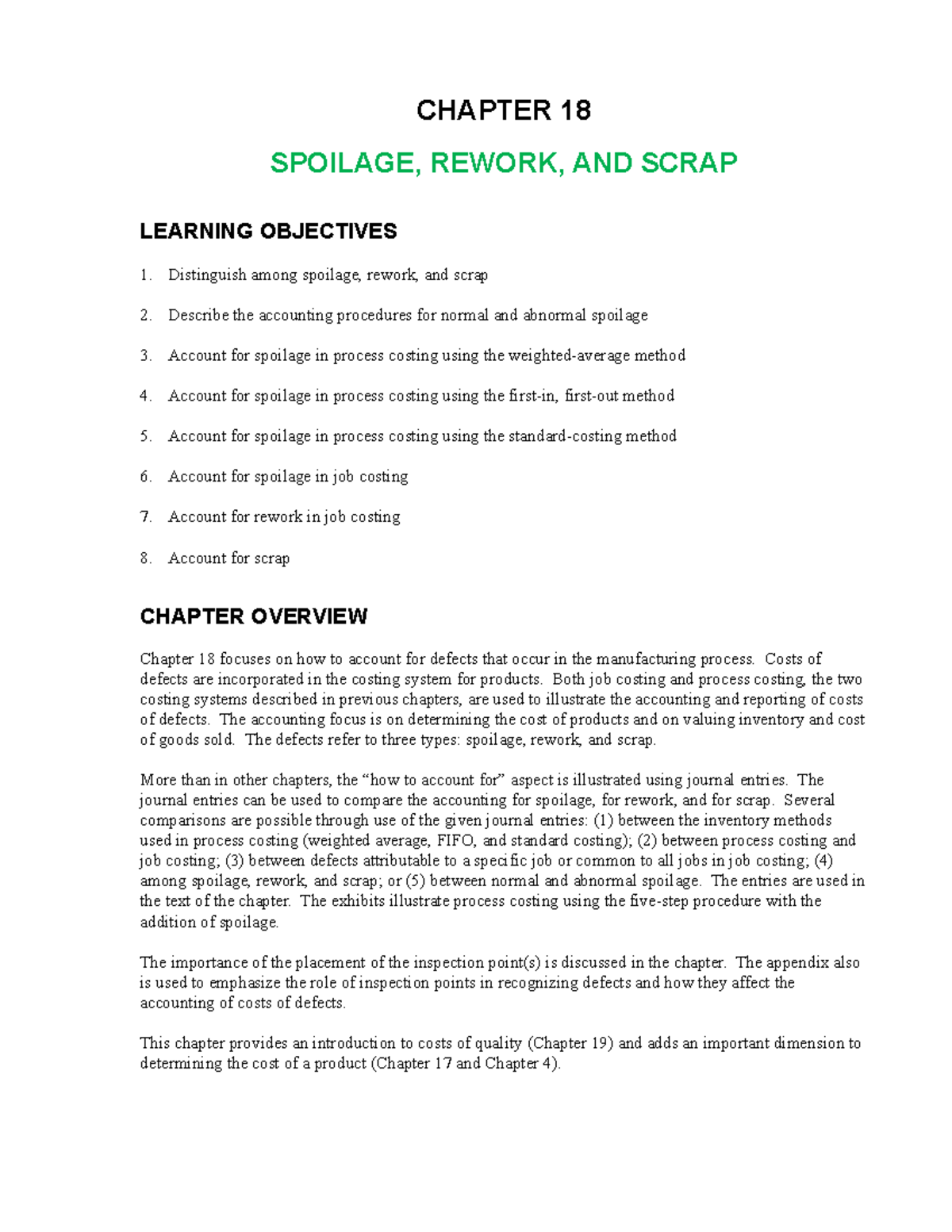 Ch18 Spoilage Reword and Scrap - CHAPTER 18 SPOILAGE, REWORK, AND SCRAP ...