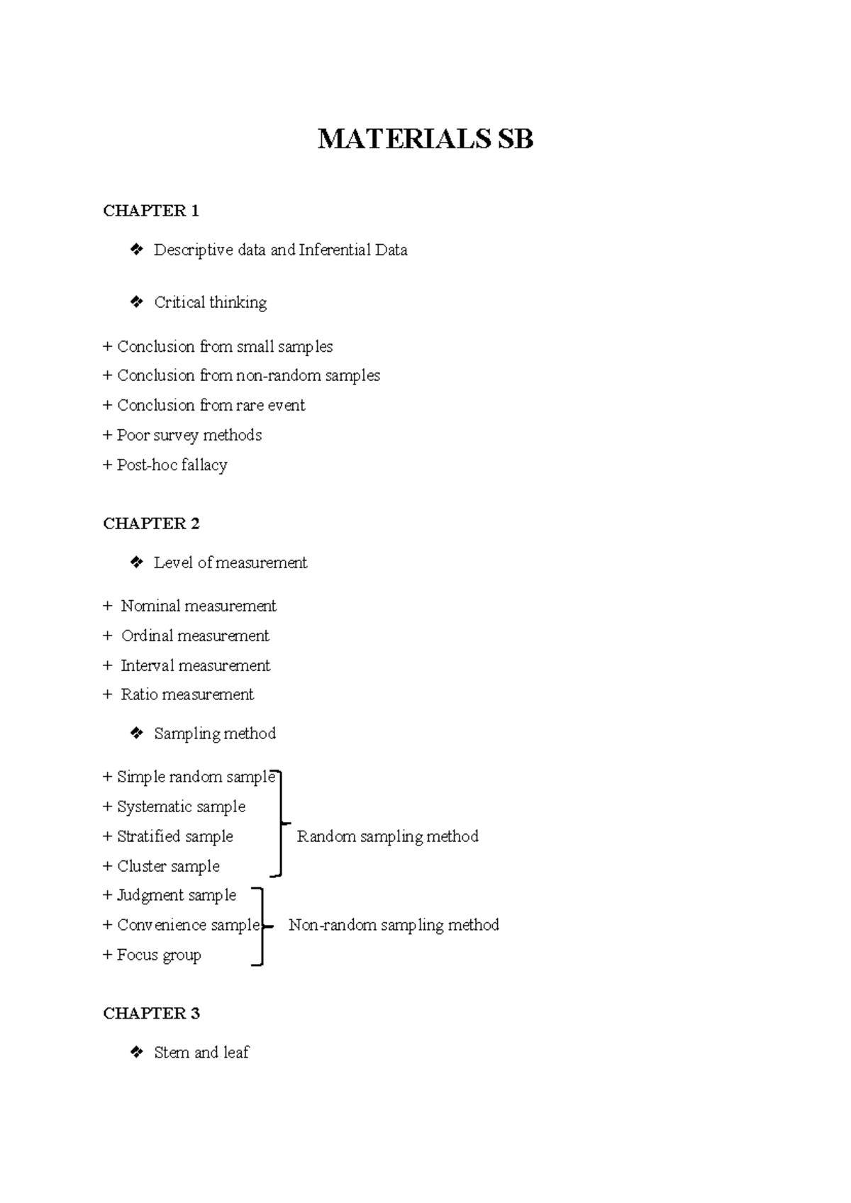 Tổng hợp công thức SB - MATERIALS SB CHAPTER 1 Descriptive data and ...