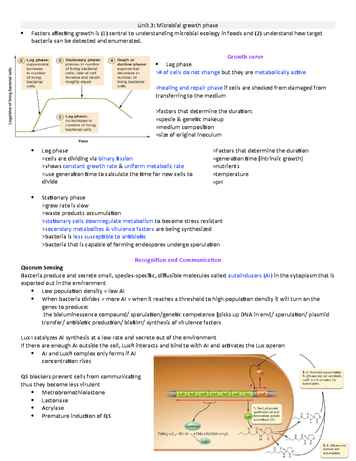 Unit 3 microbial growth notes - Unit 3: Microbial growth phase Factors ...