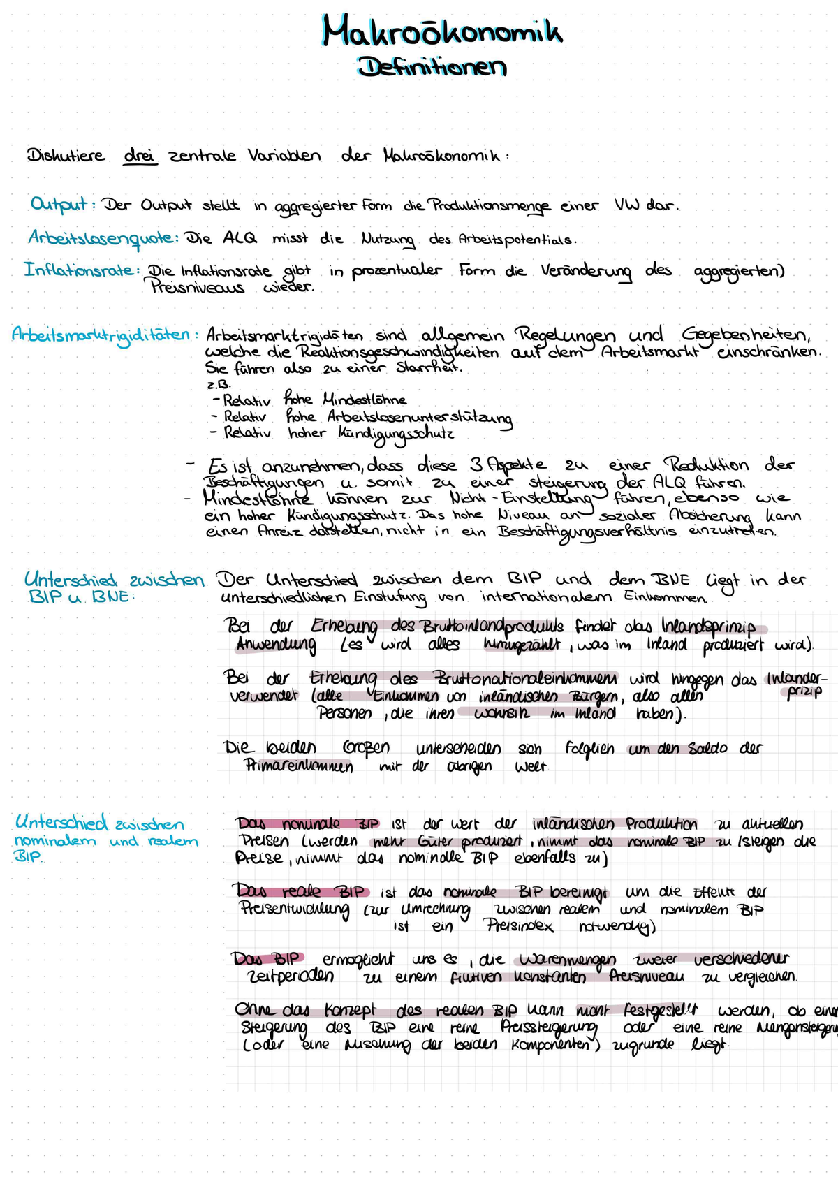 Definitionen - Dieses Dokument ist eine Mitschrift zu dem Fach Makroökonomie - Studocu