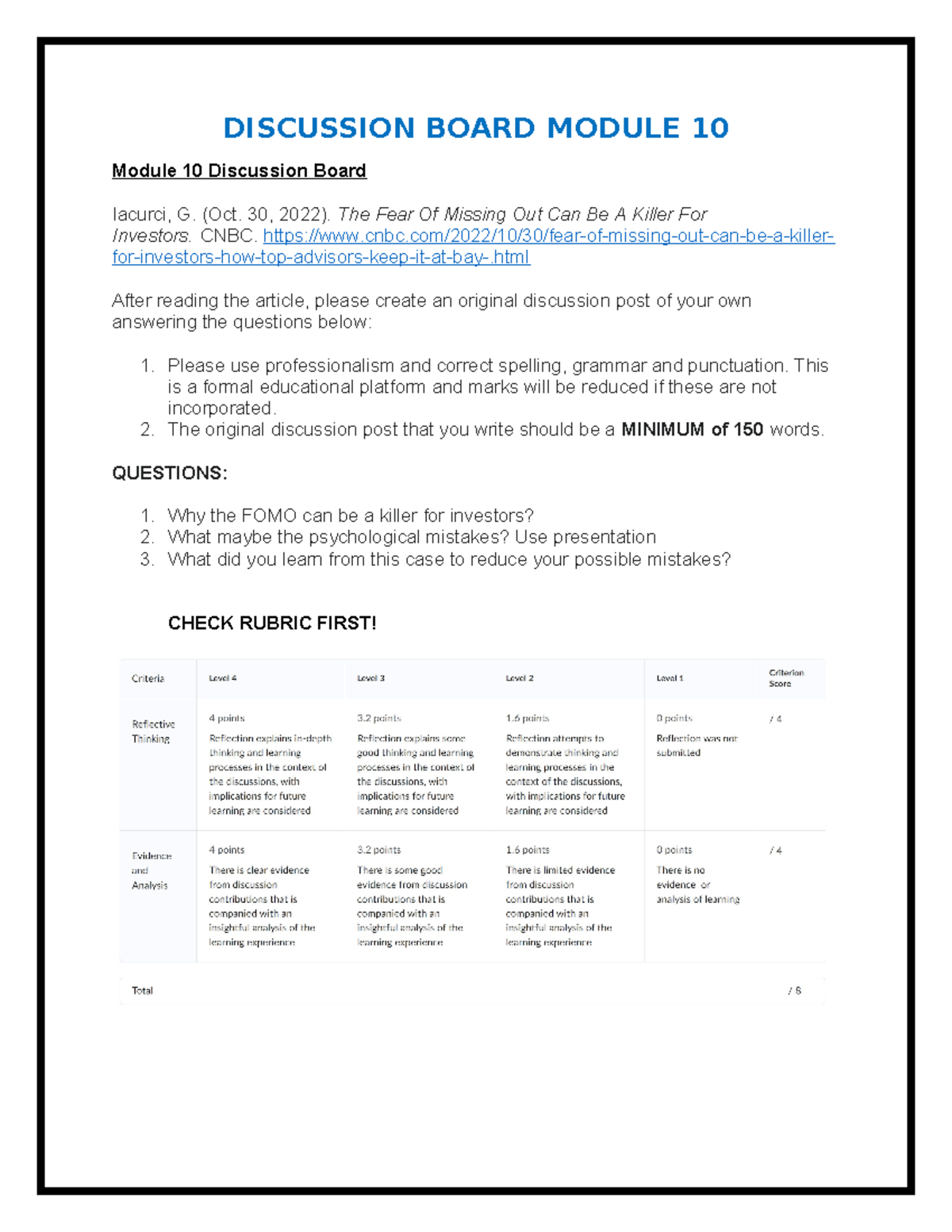 Discussion Board Module 10 - DISCUSSION BOARD MODULE 10 Module 10 ...