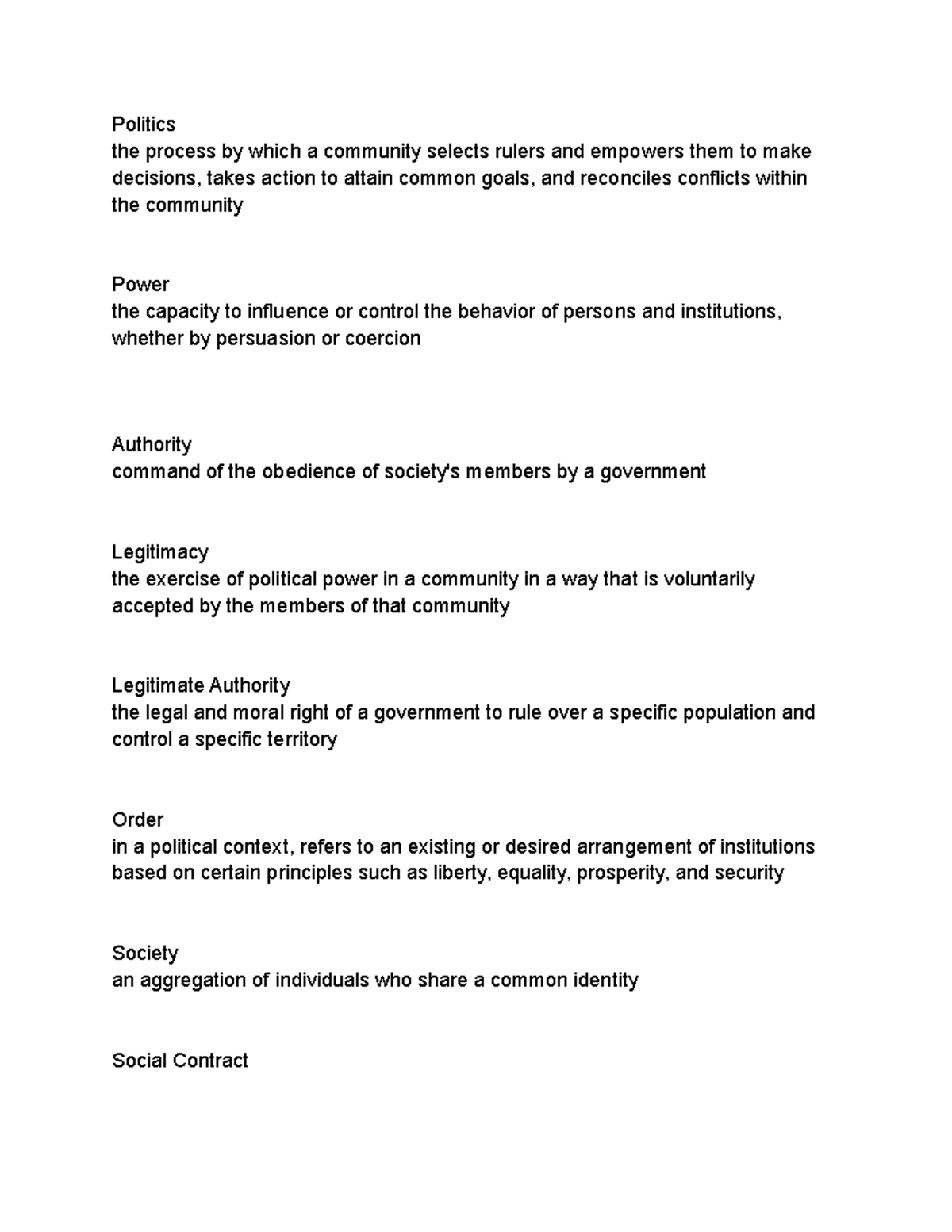 Intro to Political Science Notes - Politics the process by which a ...