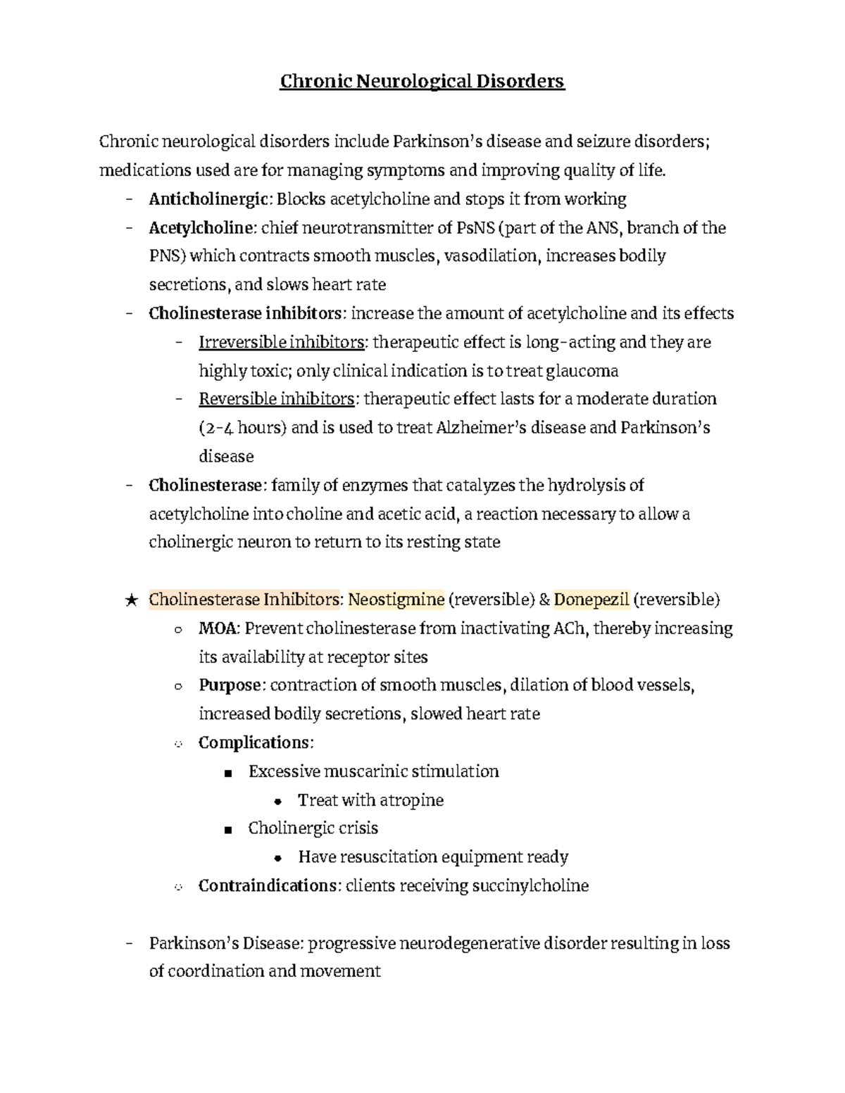 N180 - Neurological Disorder Drugs Study Guide - Chronic Neurological ...