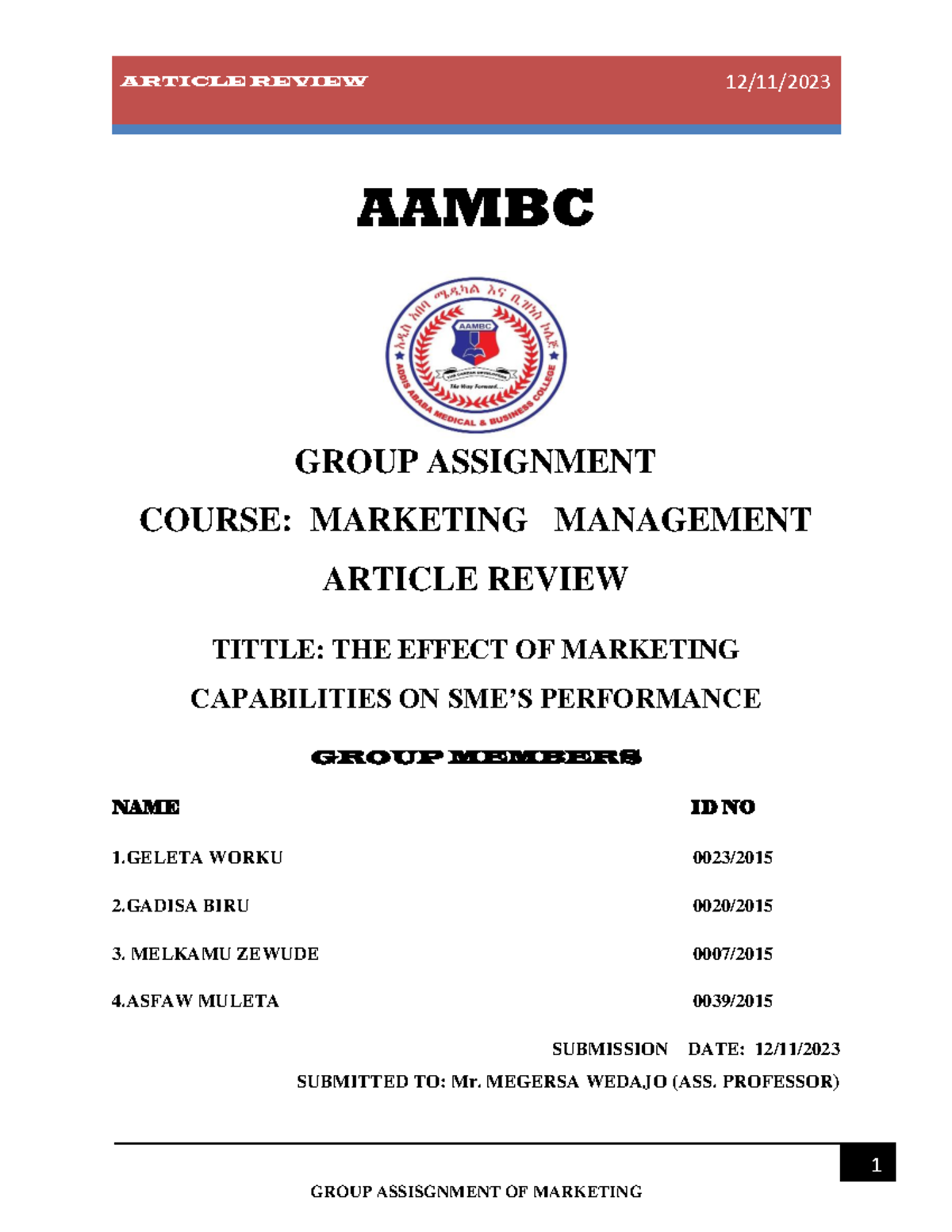 Group FOUR - Project design - 1 AAMBC GROUP ASSIGNMENT COURSE ...