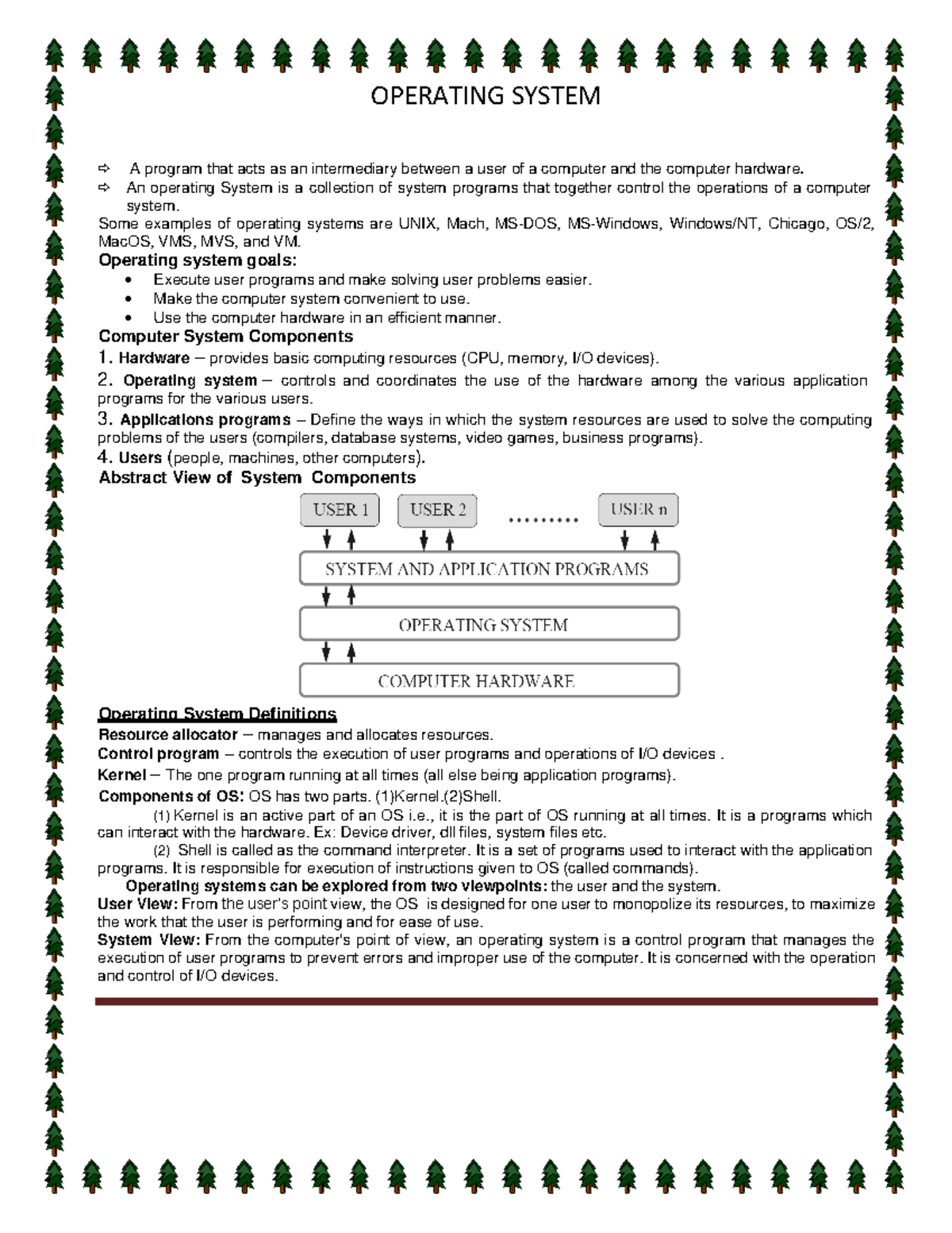Os full notes - OPERATING SYSTEM A program that acts as an intermediary ...