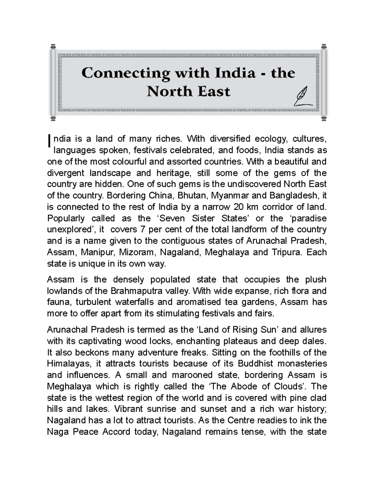 Essay - Connecting with India -the North East - I ndia is a land of ...