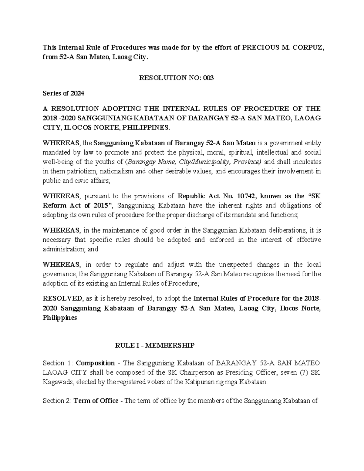 Sk internal rules of procedure - This Internal Rule of Procedures was ...