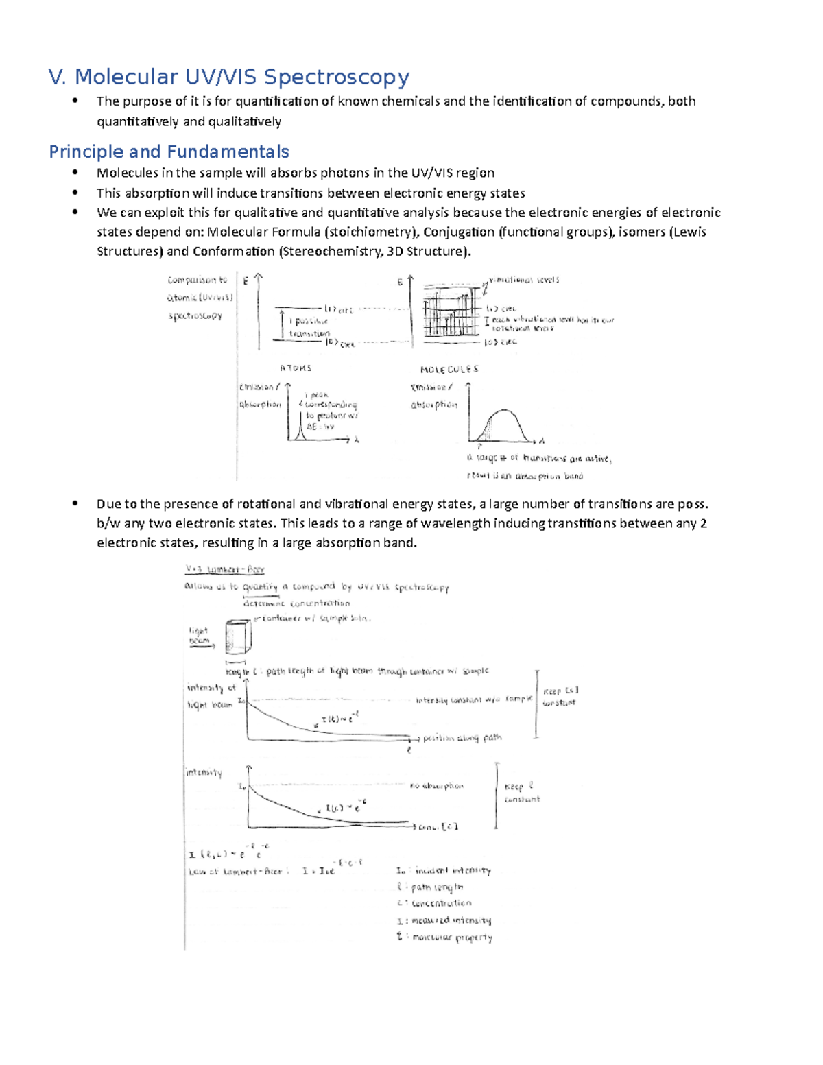 Molecular uvvis - Notes - V. Molecular UV/VIS Spectroscopy The purpose ...