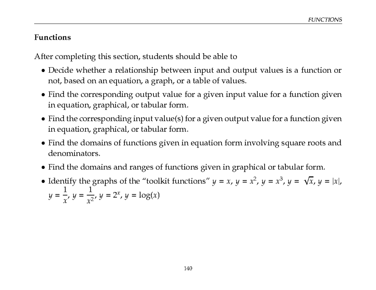 Functions - Functions After completing this section, students should be ...