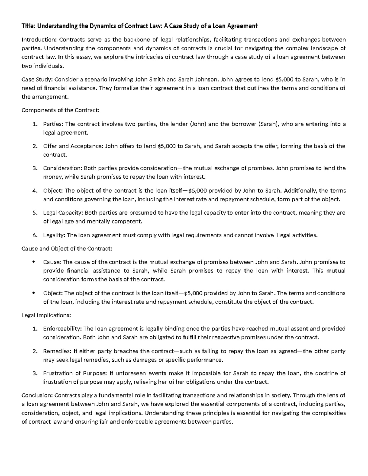 Contracts - essay - Title: Understanding the Dynamics of Contract Law ...