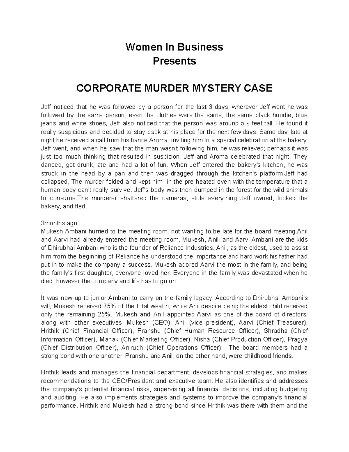 Corporate murder mystery Women in business - Women In Business Presents ...