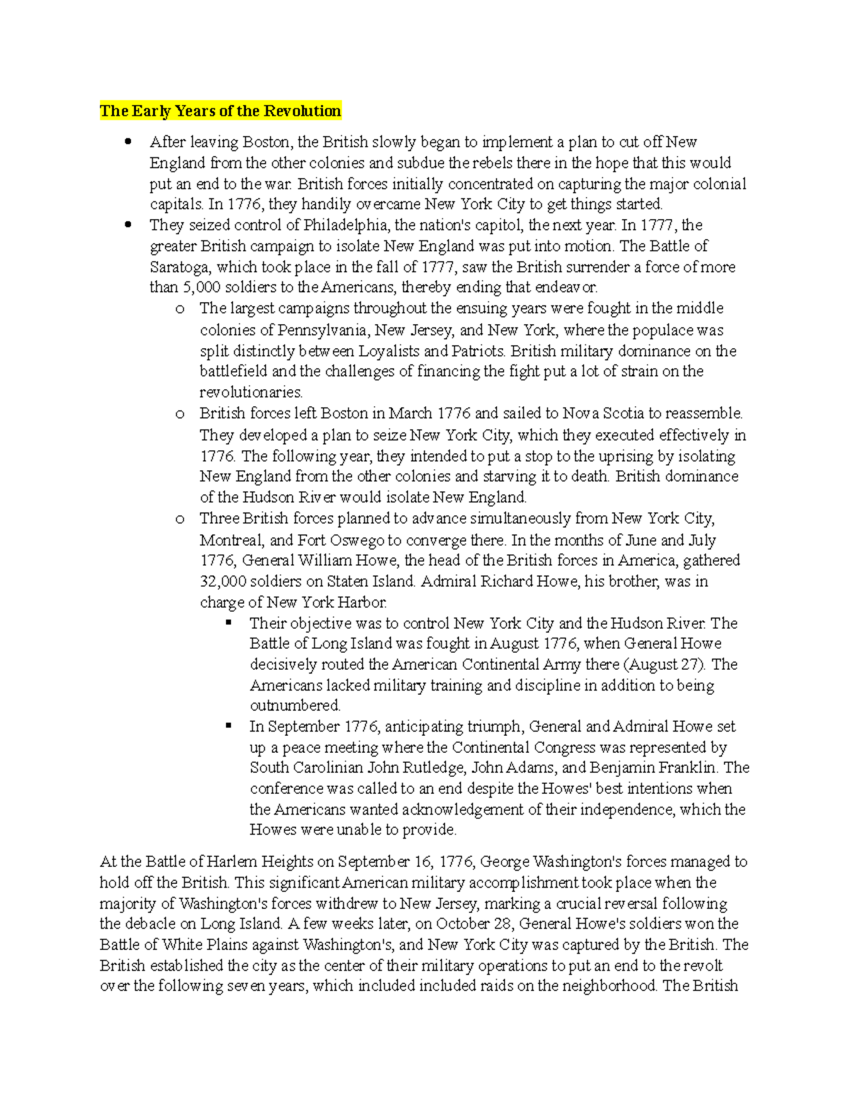 The Early Years of the Revolution - British forces initially ...