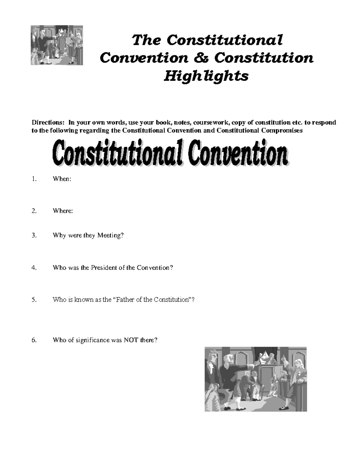 Const Conv and Constitution Compromises Activity - Directions: In your ...