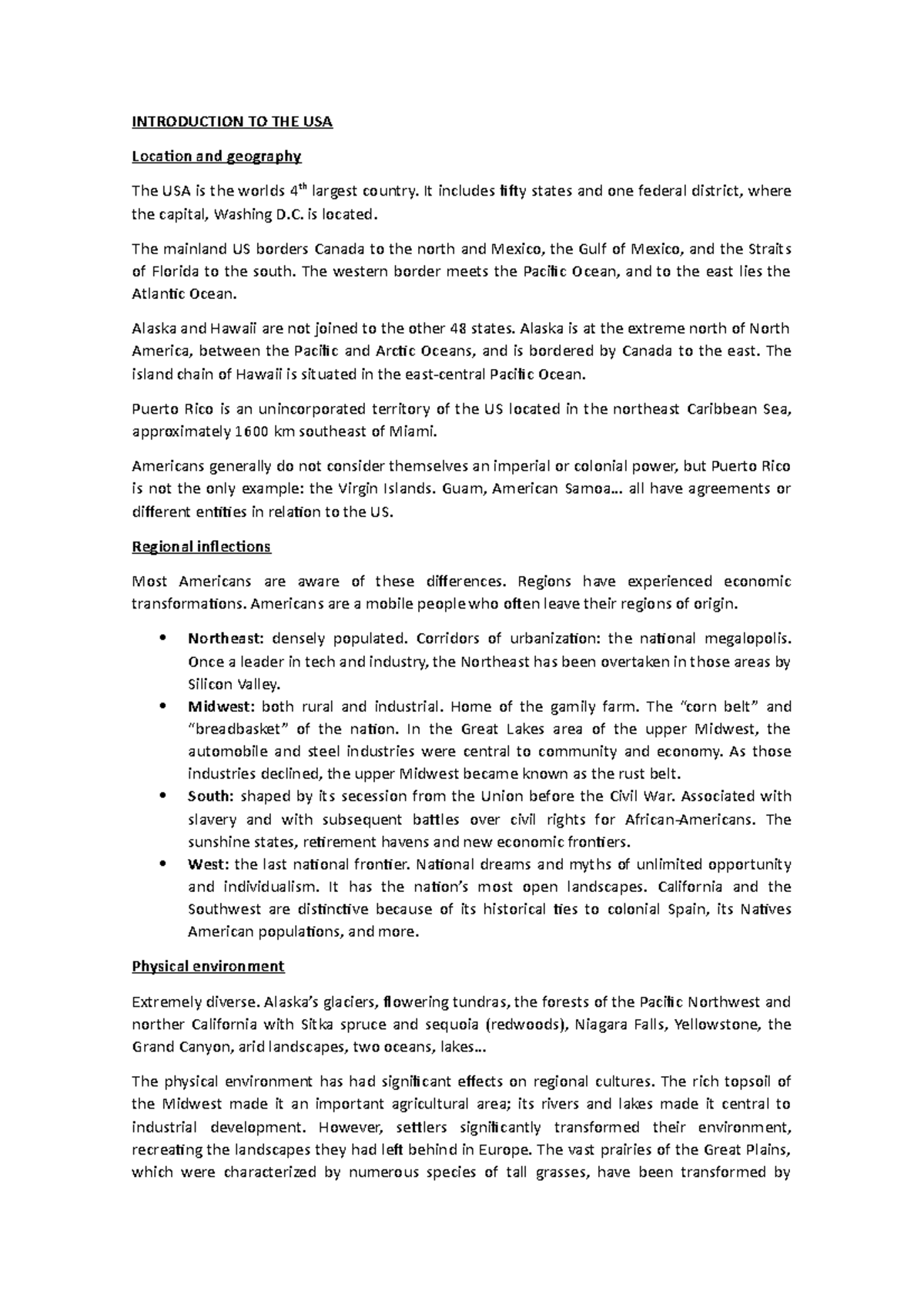 Introduction TO THE USA - INTRODUCTION TO THE USA Location and ...